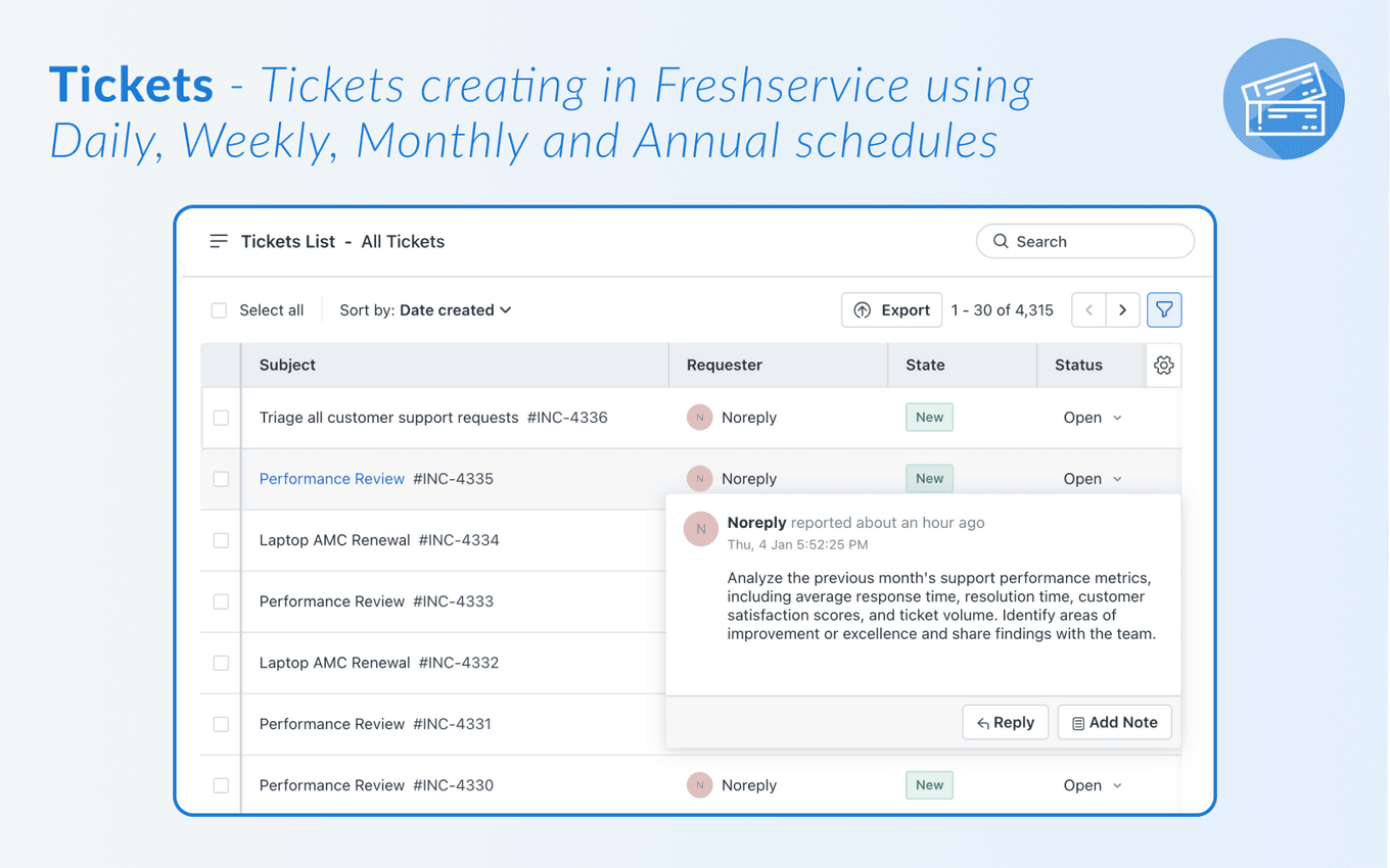Freshservice Recurring Ticket Schedules & Tasks Integration | Freshworks Marketplace